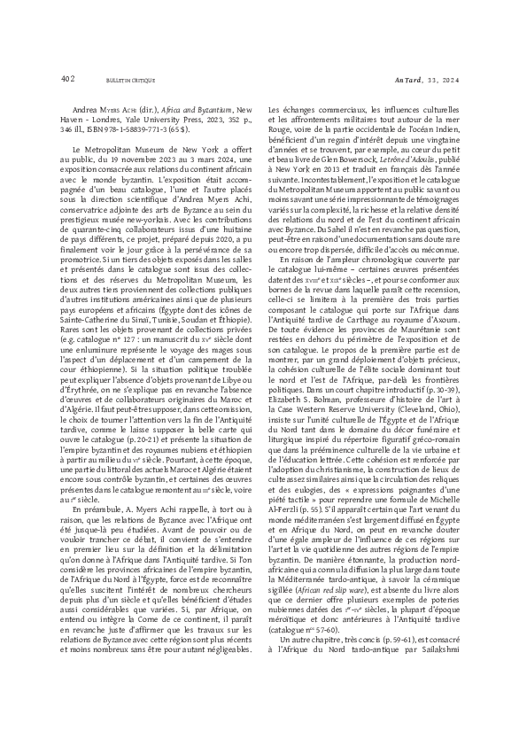 (PDF) Andrea Myers Achi (dir.), Africa and Byzantium