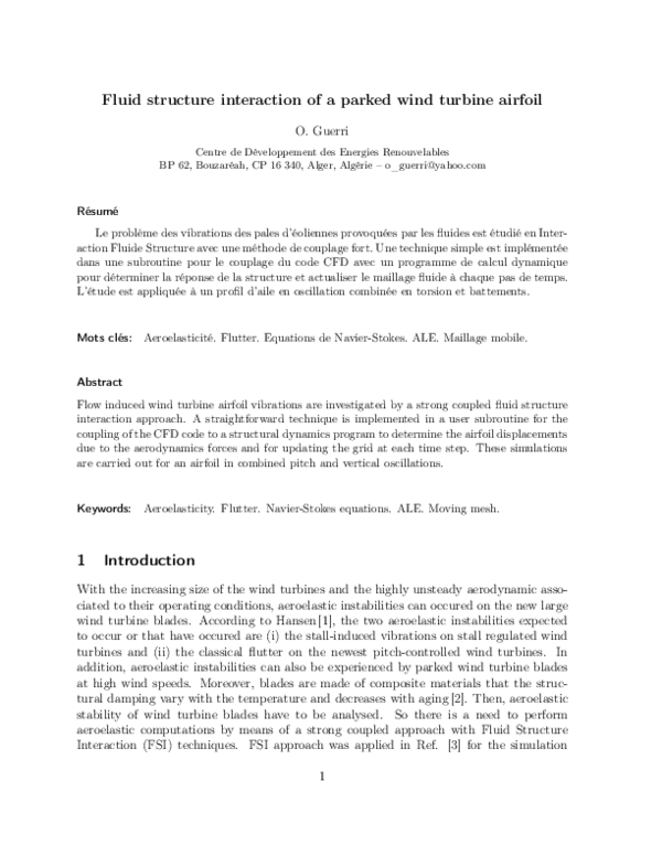 (PDF) Fluid Structure Interaction of Wind Turbine Airfoils