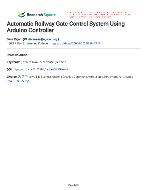 (PDF) Automatic Railway Gate Control System Using Arduino Controller