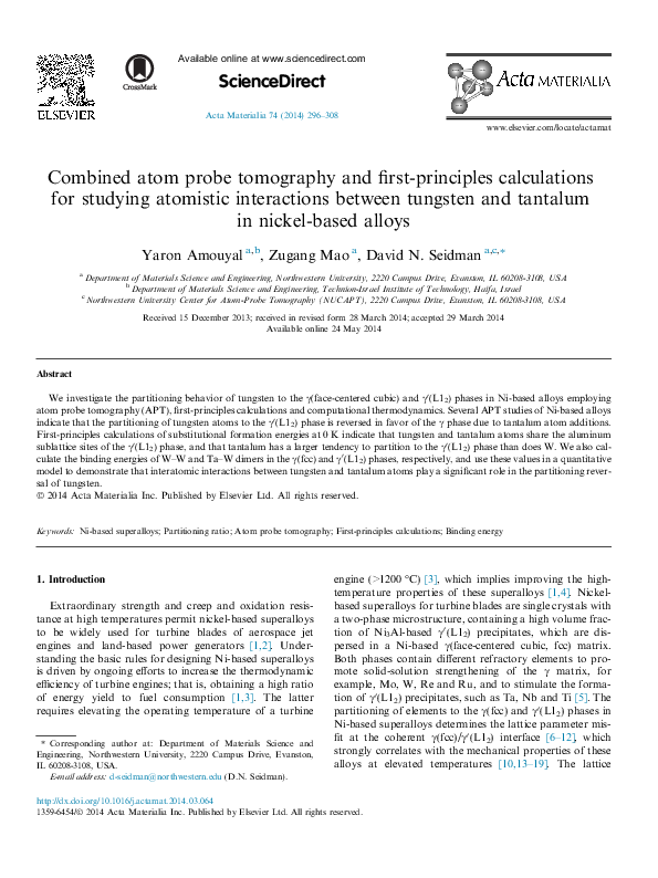 (PDF) Combined atom probe tomography and first-principles calculations ...