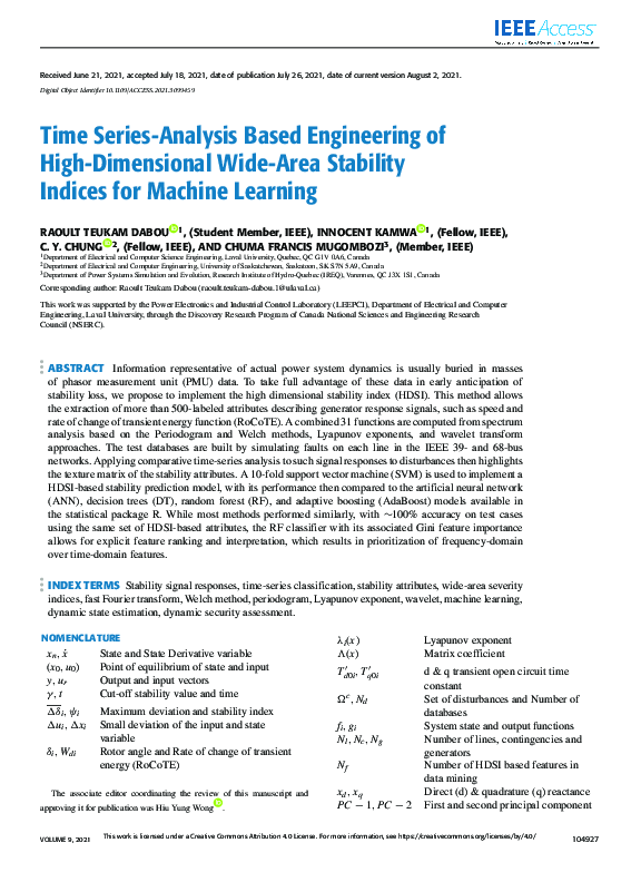 (PDF) Time Series-Analysis Based Engineering of High-Dimensional Wide-Area Stability Indices for ...