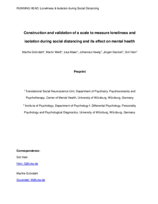 (PDF) Construction and validation of a scale to measure loneliness and ...