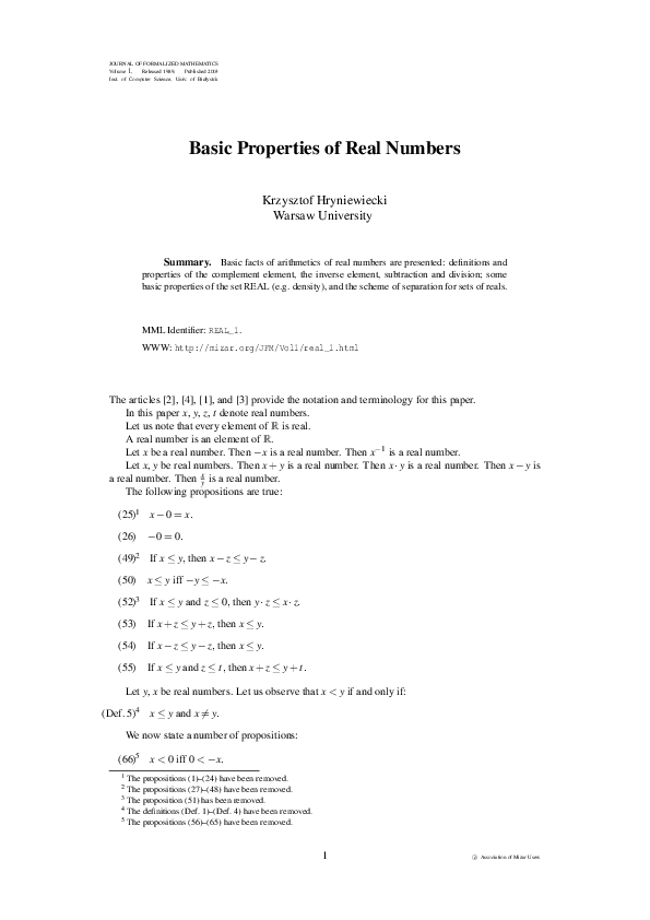 (PDF) Basic properties of real numbers