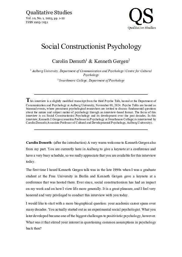 (PDF) Social Constructionist Psychology