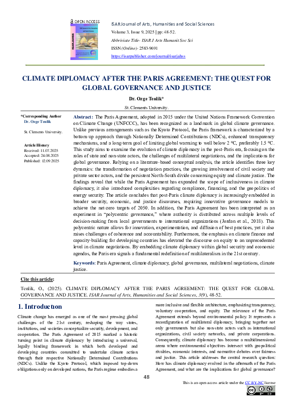 (PDF) CLIMATE DIPLOMACY AFTER THE PARIS AGREEMENT: THE QUEST FOR GLOBAL ...