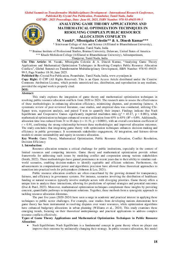 (PDF) ANALYZING GAME THEORY APPLICATIONS AND MATHEMATICAL OPTIMIZATION TECHNIQUES IN RESOLVING ...