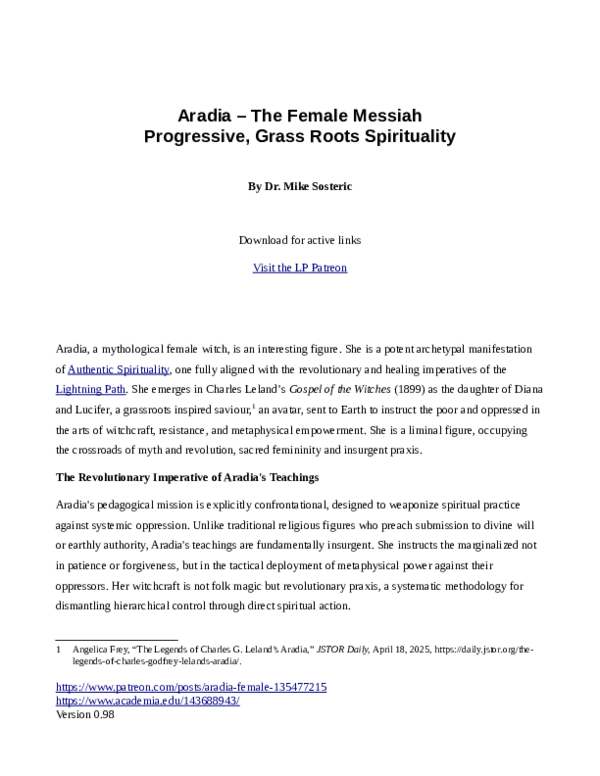 (PDF) Aradia -The Female Messiah Progressive, Grass Roots Spirituality I