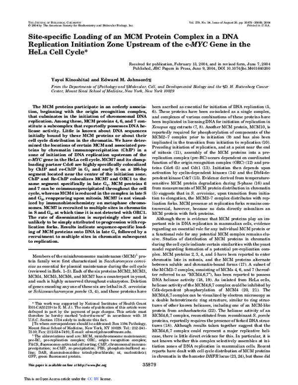 (PDF) Site-specific Loading of an MCM Protein Complex in a DNA ...