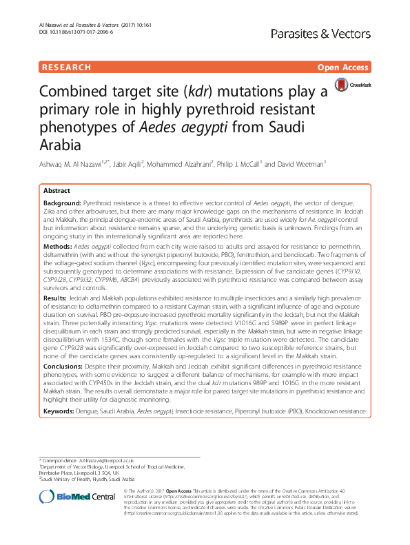 (PDF) Combined target site (kdr) mutations play a primary role in highly pyrethroid resistant ...