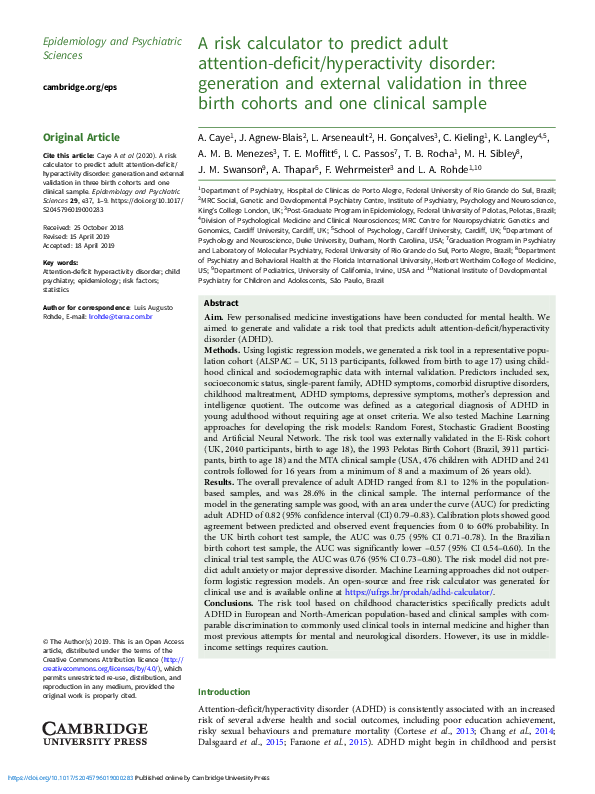 (PDF) A risk calculator to predict adult attention-deficit ...