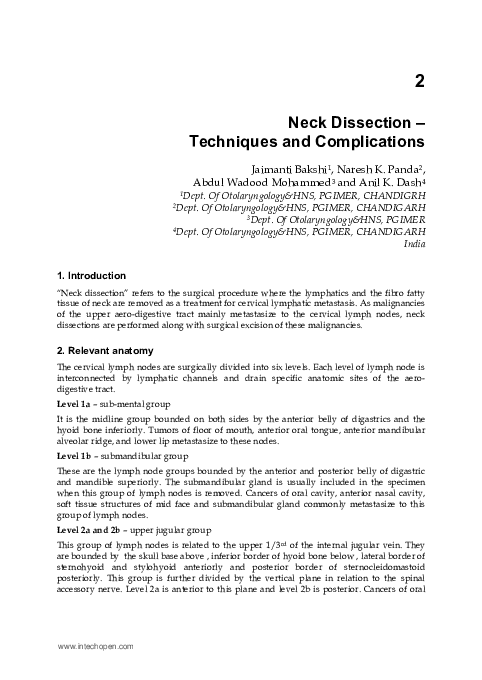(PDF) Neck Dissection – Techniques and Complications