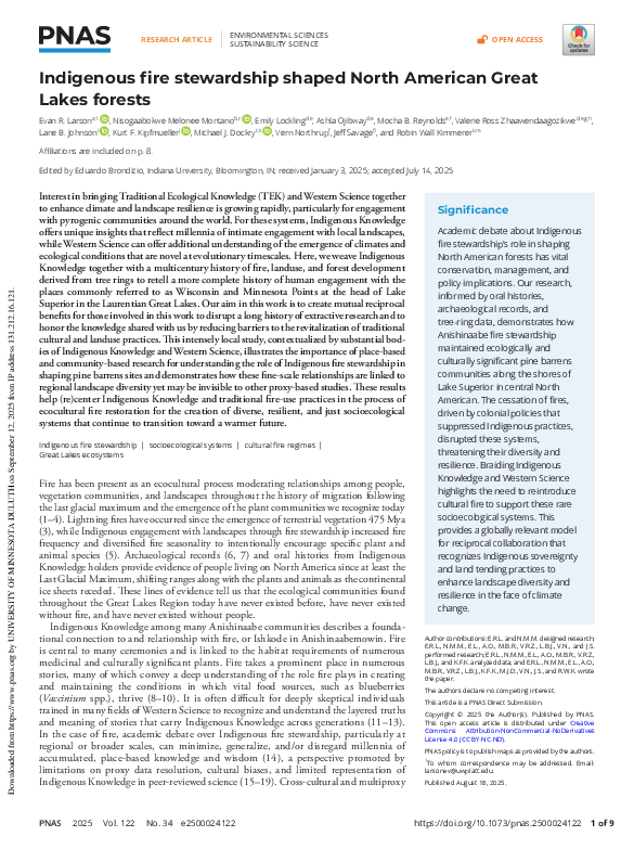 (PDF) Indigenous fire stewardship shaped North American Great Lakes forests