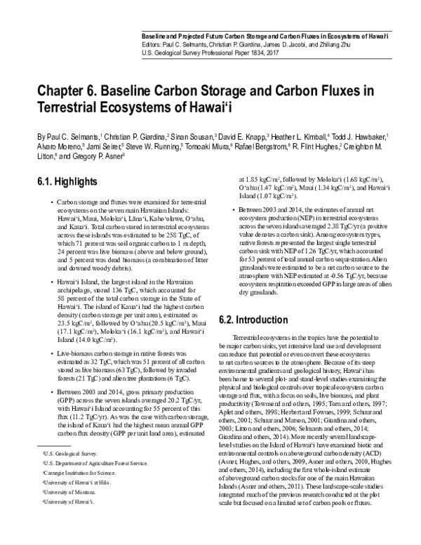 (PDF) Baseline carbon storage and carbon fluxes in terrestrial ...