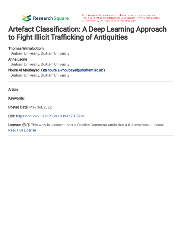 (PDF) Artefact Classification: A Deep Learning Approach to Fight ...