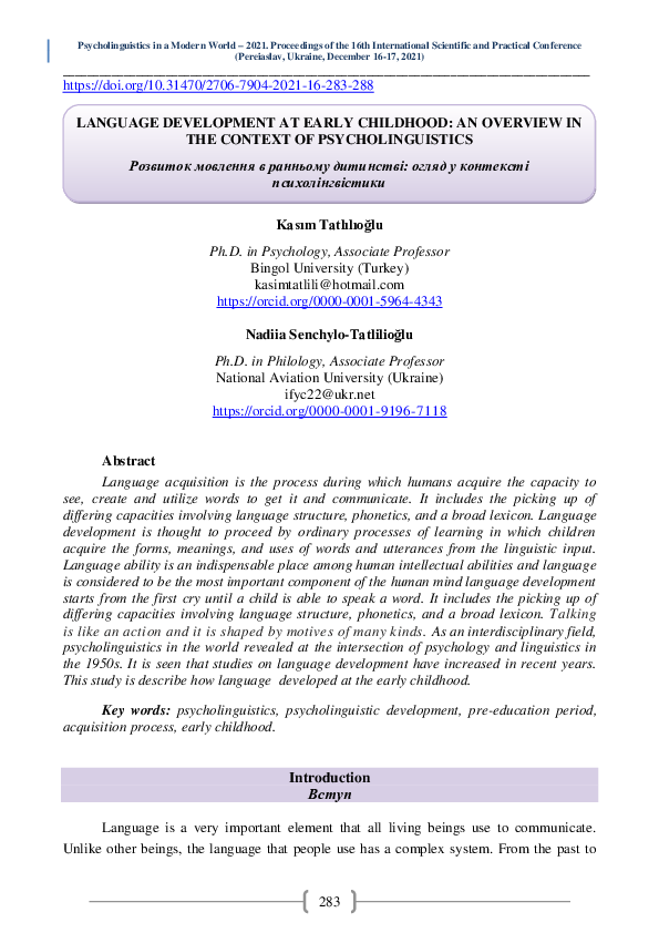 (PDF) Language Development at Early Childhood: An Overview in the Context of Psycholinguistics