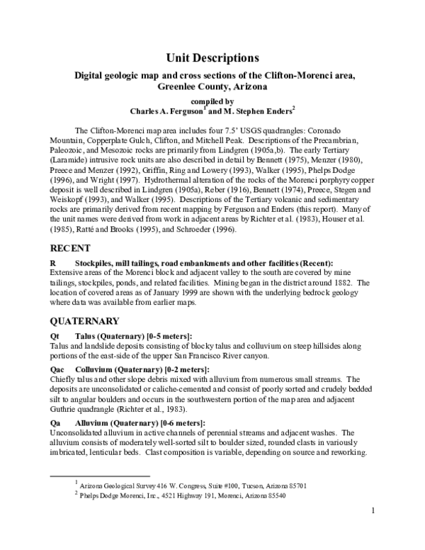 (PDF) Digital geologic map and cross sections of the Clifton-Morenci ...