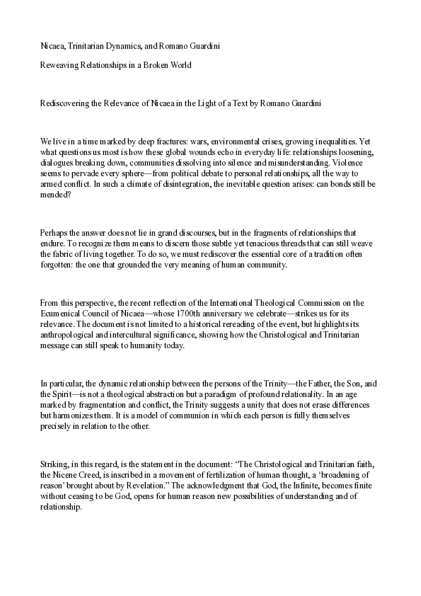 (PDF) Nicaea, Trinitarian Dynamics, and Romano Guardini Reweaving ...