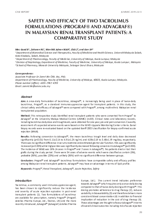 (PDF) Safety and Efficacy of Two Tacrolimus Formulations (Prograf® and ...