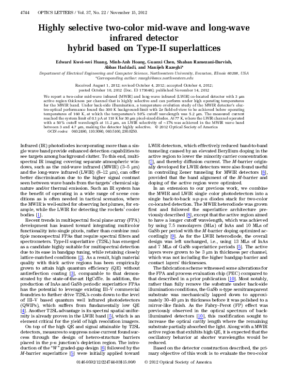 (PDF) Highly selective two-color mid-wave and long-wave infrared detector hybrid based on Type ...