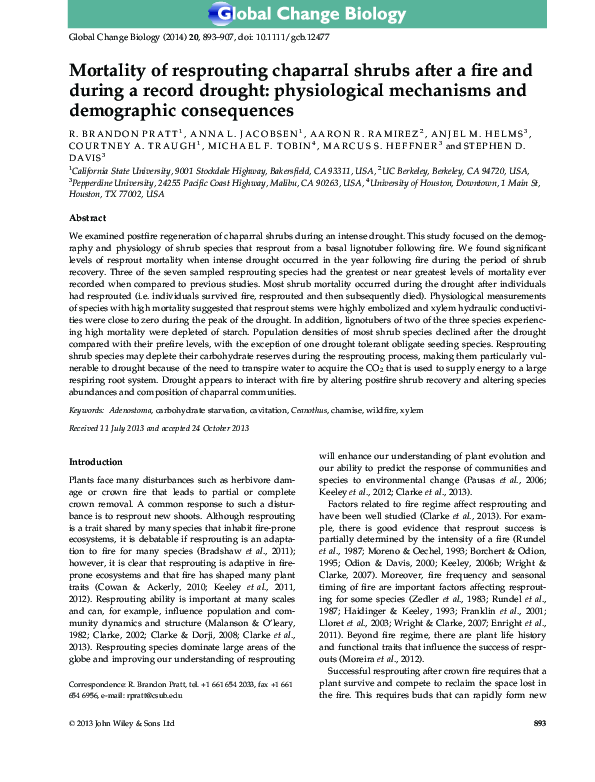 (PDF) Mortality of resprouting chaparral shrubs after a fire and during ...