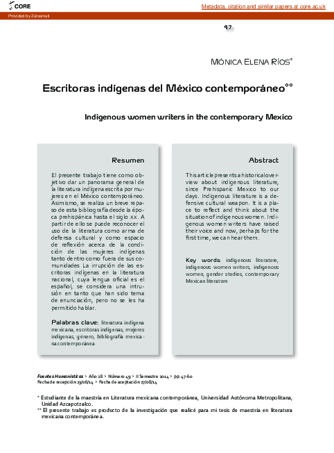 (PDF) Indigenous women writers in the contemporary Mexico