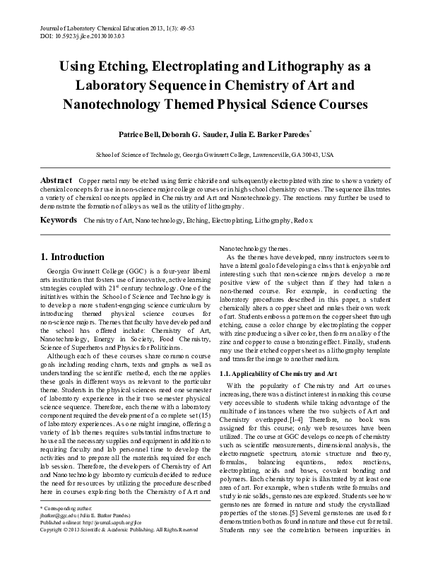 (PDF) Using Etching, Electroplating and Lithography as a Laboratory ...