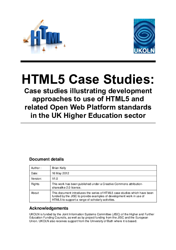 (PDF) HTML5 Case Studies: Case studies illustrating development ...