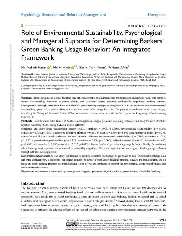 (PDF) Role of Environmental Sustainability, Psychological and ...