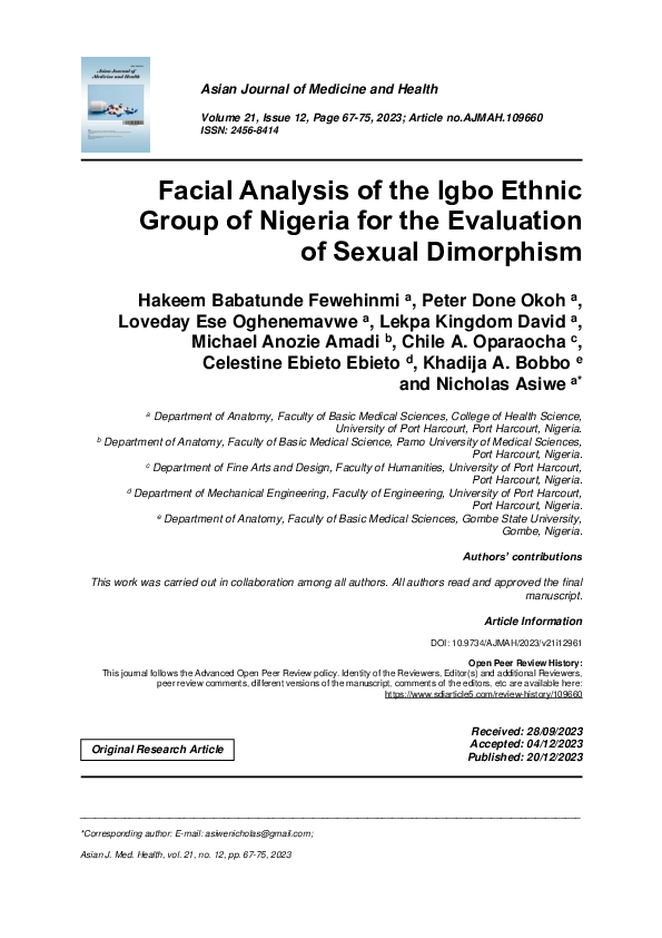 (PDF) Facial Analysis of the Igbo Ethnic Group of Nigeria for the ...
