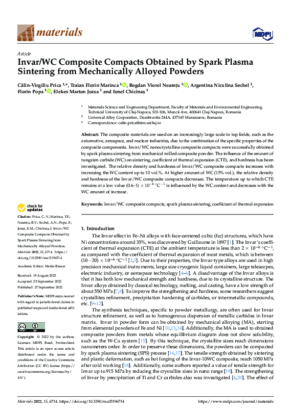 (PDF) Invar/WC Composite Compacts Obtained by Spark Plasma Sintering ...