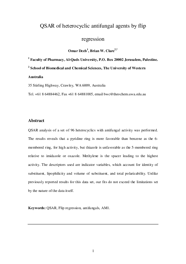 (PDF) QSAR of heterocyclic antifungal agents by flip regression