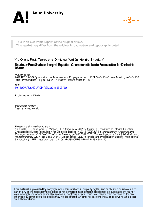 (PDF) Spurious-Free Surface Integral Equation Characteristic Mode ...