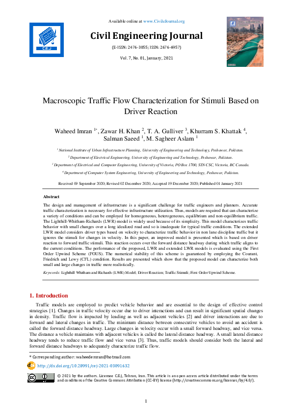 (PDF) Macroscopic Traffic Flow Characterization for Stimuli Based on Driver Reaction