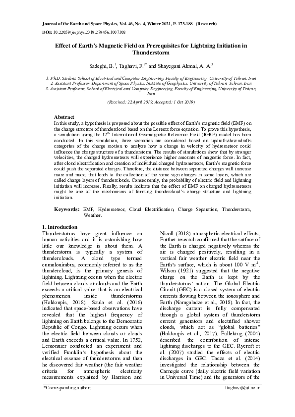 (PDF) Effect of Earth’s magnetic field on lightning initiation in ...
