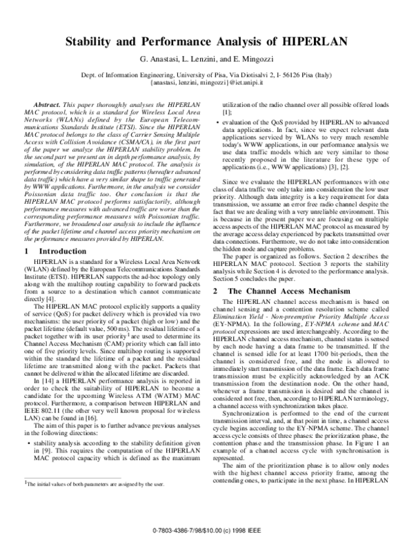 (PDF) Stability and performance analysis of HIPERLAN