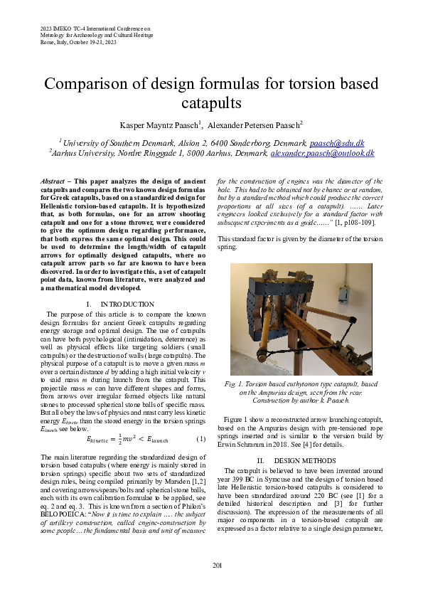 (PDF) Comparison of design formulas for torsion based catapults
