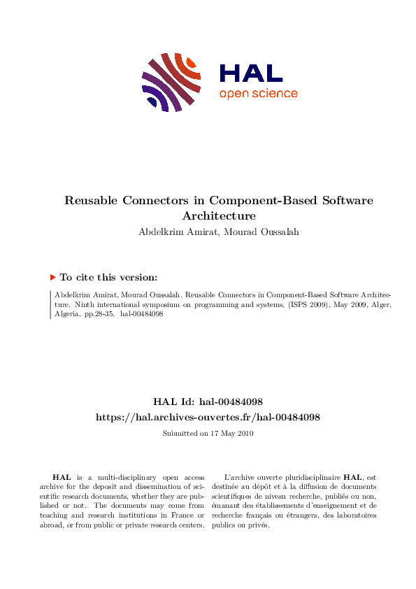 Pdf Reusable Connectors In Component Based Software Architecture