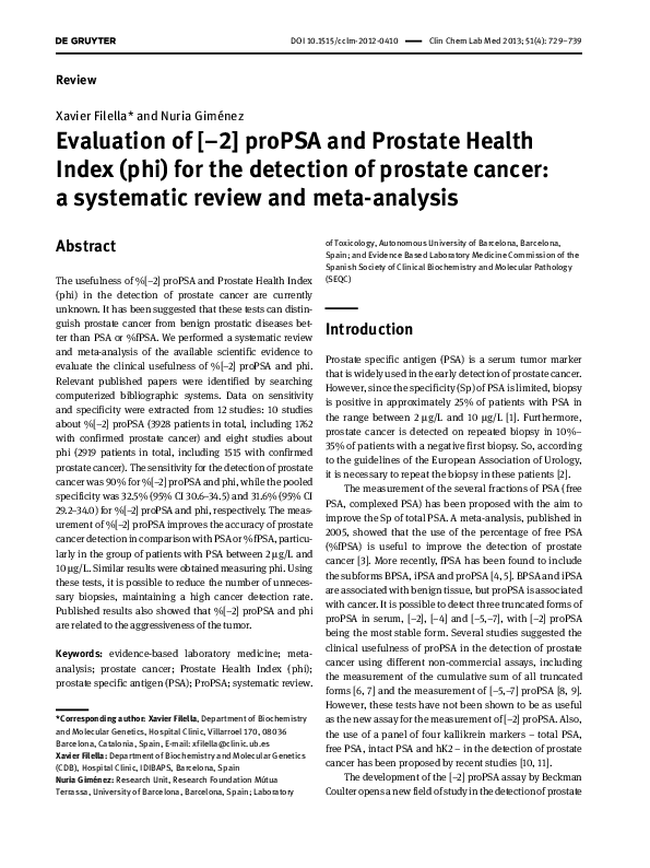 (PDF) Evaluation of [−2] proPSA and Prostate Health Index (phi) for the ...