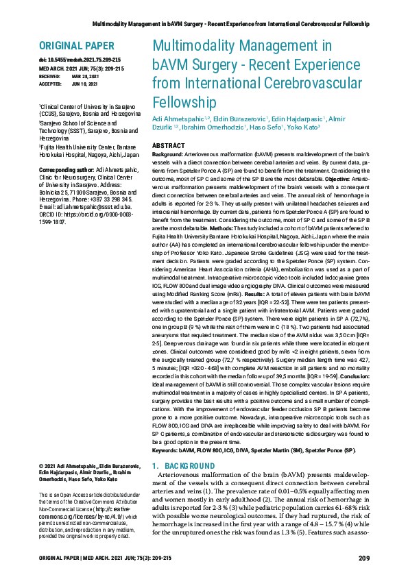 (PDF) Multimodality management in bAVM surgery - recent experience from ...