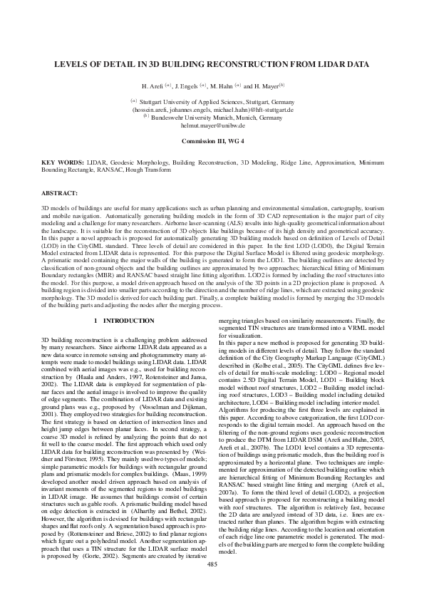 (PDF) Levels of detail in 3d building reconstruction from lidar data