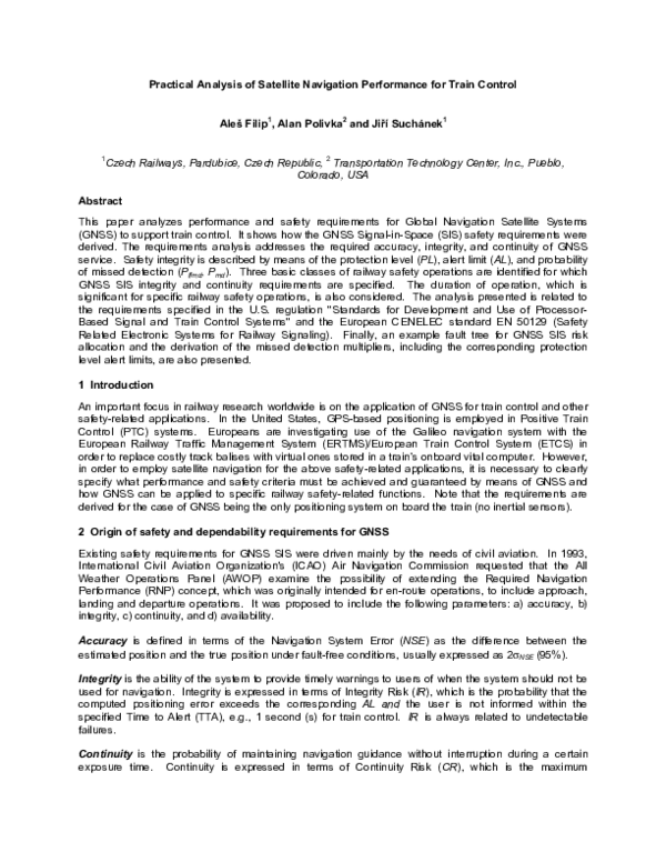 (PDF) Practical Analysis of Satellite Navigation Performance for Train ...