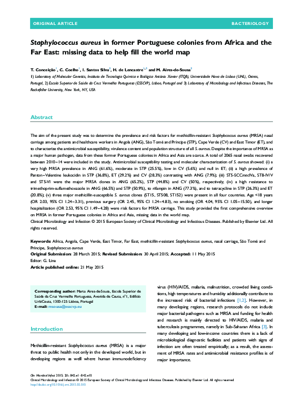 (PDF) Staphylococcus aureus in former Portuguese colonies from Africa ...