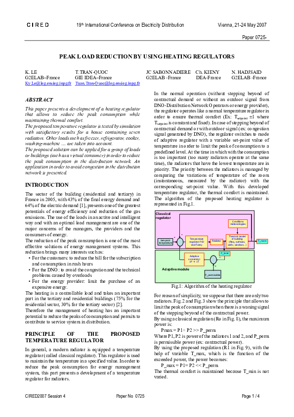 (PDF) Peak load reduction by using heating regulators