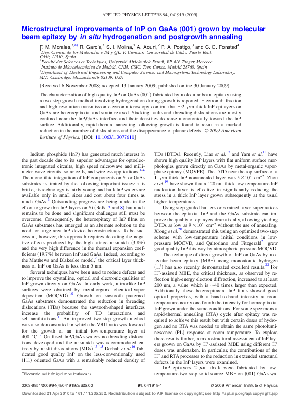(PDF) Microstructural improvements of InP on GaAs (001) grown by ...