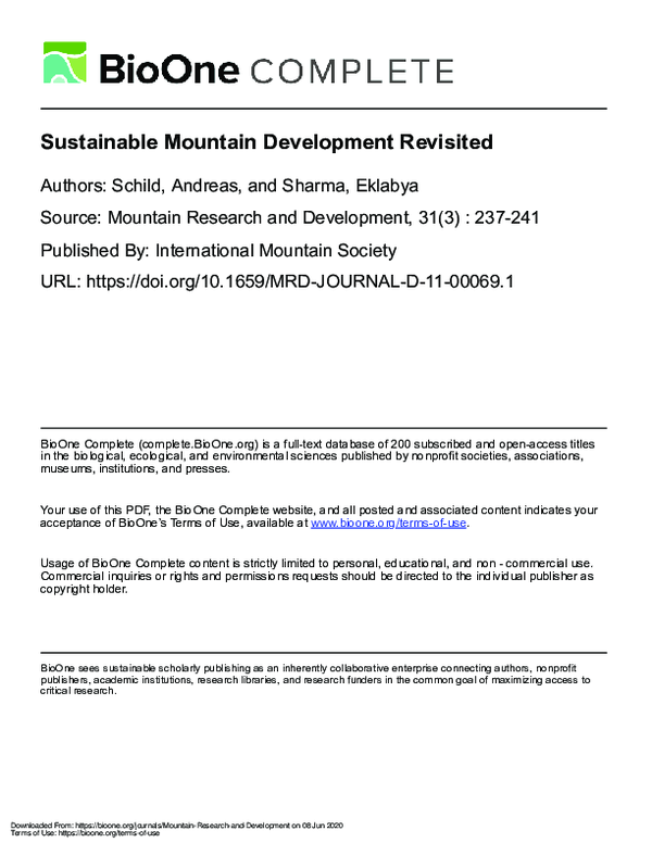 (PDF) Sustainable Mountain Development Revisited