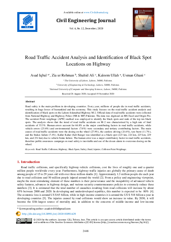 (PDF) Road Traffic Accident Analysis and Identification of Black Spot ...