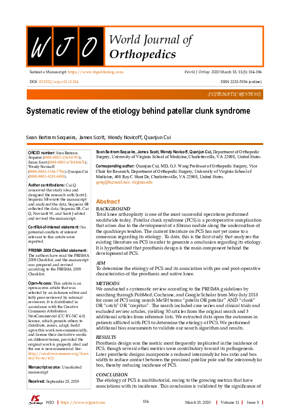 (PDF) Systematic review of the etiology behind patellar clunk syndrome