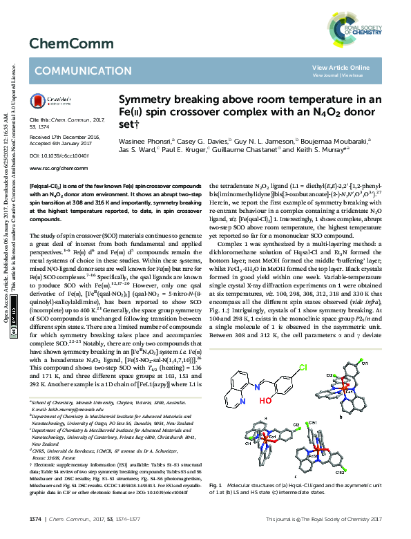 (PDF) Symmetry breaking above room temperature in an Fe(ii) spin ...