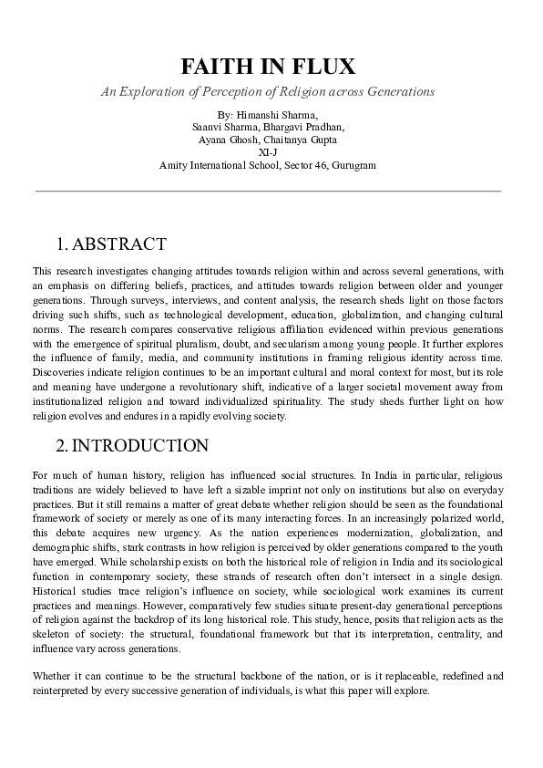 (PDF) An Exploration of Perception of Religion across Generations