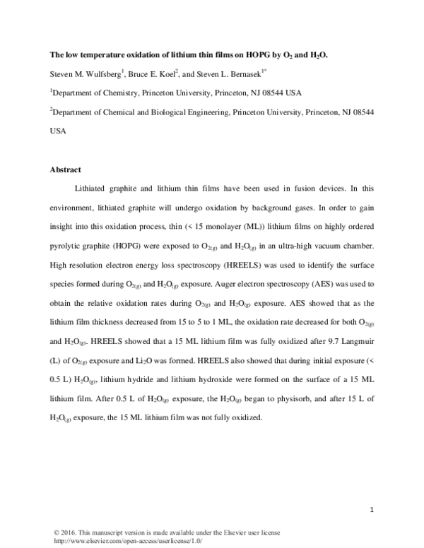 (PDF) The low temperature oxidation of lithium thin films on HOPG by O2 ...